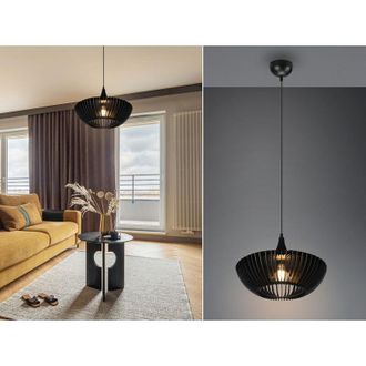 Trio Leuchten Pendelleuchte colino mit Holz Lamellen Schwarz einflammig, ø 40cm