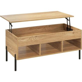 Costway Costway - Table basse relevable 100 x 50 x 45 cm - Syst&egrave;me de levage pneumatique - 3 compartiments de rangement - Bois ding&eacute;nierie et pieds en m&eacute;tal