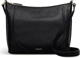 Radley London London Wood Park Sac &agrave; bandouli&egrave;re en cuir avec fermeture &eacute;clair pour femme Taille M, Noir, Large
