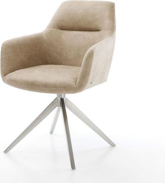 DELIFE Drehstuhl Pejo-Flex Mikrofaser Beige Vintage Kreuzgestell breit Edelstahl 360&deg; drehbar Wippfunktion Taschenfederkern, Esszimmerst&uuml;hle