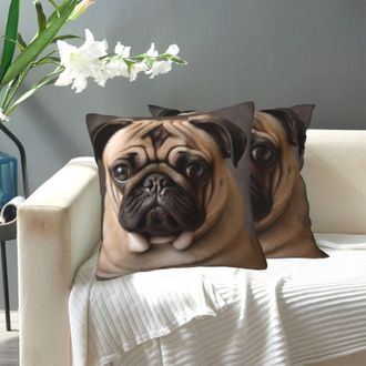 Generic Tier Mops Hund Kissen Bezug 2Er Weiches Kopfkissenbezug Bequemer Zierkissenbez&uuml;ge F&uuml;r Garten Sofa Zuhause 45X45Cm