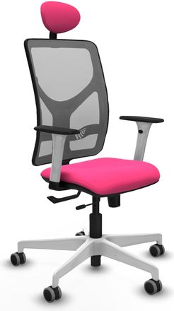 Piqueras y Crespo B&uuml;rostuhl mit wei&szlig;en und schwarzen Armlehnen, h&ouml;henverstellbarer Lendenwirbelst&uuml;tze und festem Kopfteil, ausgestattet mit Syncro/Traslack. Grau/Rosa