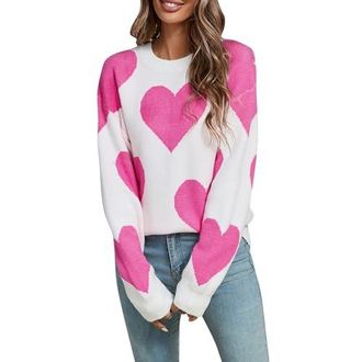 Generic Pull tricot&eacute; pour la Saint-Valentin - Grande taille - Haut &agrave; manches longues - Coupe ample - Doux et confortable - Imprim&eacute; coeur - Pour femme - Chaud 