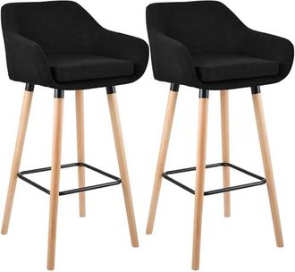 Clp Lot de 2 tabourets de Bar rembourrés avec Dossier Grant, chaises de Bar en Tissu, piétement en Bois, capacité de Charge jusquà 150 kg, Couleur:Noir