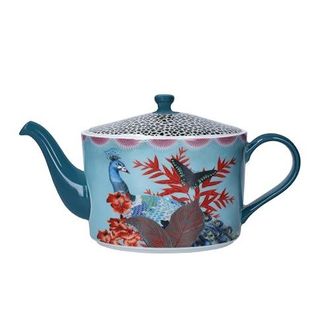 Mikasa x Sarah Arnett Théière, Théière en porcelaine avec couvercle, imprimé tropical pour les réceptions, 11L - Emballage cadeau et lavable au lave-vaissell
