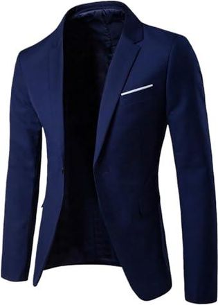 Generic Veste de Costume l&eacute;g&egrave;re et d&eacute;contract&eacute;e pour Homme, Coupe ajust&eacute;e, Revers crant&eacute;, Un Bouton, Bleu Marine, Taille 4XL