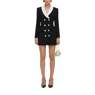Self Portrait Mini-Kleid mit Kontrastkragen und doppelreihiger Knopfleiste - - Dresses - Damen - Schwarzk - S
