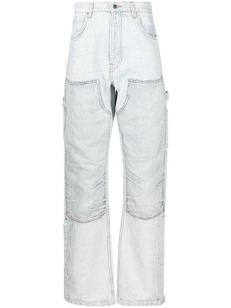 Amiri jean droit &agrave; motif en jacquard - Bleu