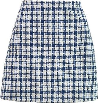 Generic Jupe trap&egrave;ze taille haute en tweed pour femme - Mini jupe &agrave; carreaux pour le printemps, lautomne et lhiver - Jupes crayon &eacute;l&eacute;gantes pour le bureau et 