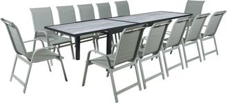 Habitat et Jardin Ausziehbarer Tisch und Gartenst&uuml;hle aus Aluminium Lagos - 200/320 x 105 x 76 cm - Taupe - 12 Pl&auml;tze