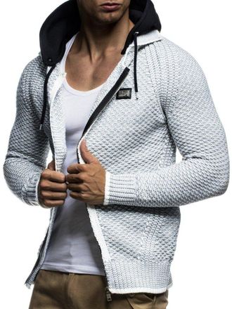 LEIF NELSON Strickjacke Herren mit Abnehmbarer Kapuze & Reissverschluss (Grau, Größe XXL) - Strick Sweatjacke Männer Cardigan für Winter & Sommer