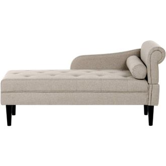 Beliani Chaise Longue en Tissu C&ocirc;t&eacute; Droit Style Moderne Pieds en Bois Coussin Assorti Facile &agrave; Nettoyer Beige Yvoire