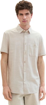 Tom Tailor Herren Chambray Kurzarm-Hemd mit Brusttasche, grey white chambray, XXL