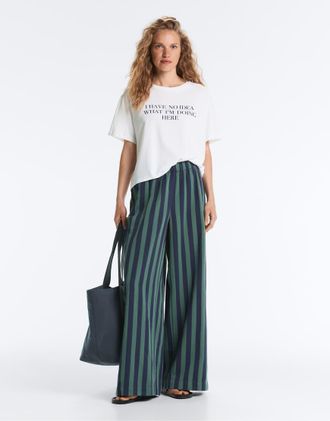 Oysho Oysho - Pantalon ample en coton m&eacute;lang&eacute; &agrave; rayures - Vert