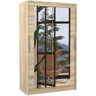 Les Tendances Les Tendances - Petite armoire moderne de chambre à coucher bois clair avec 2 portes coulissantes miroir Ibizo 120cm