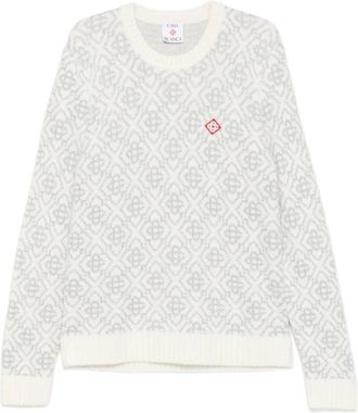 Casablanca Homme, Pulls, Gris, Taille: L Pull ras du cou en maille mohair m&eacute;lang&eacute; &agrave; monogramme argent&eacute;