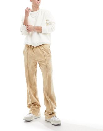 Sean John Pantalon de jogging en jersey de velours ray&eacute; avec inscription logo - Beige-Neutral