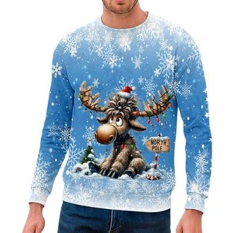 Generic Pull de Noël pour homme, amusant et fantaisie, imprimé graphique, motif imprimé, pull dhiver chaud à col rond, tendance, décontracté, tenue dextérieur