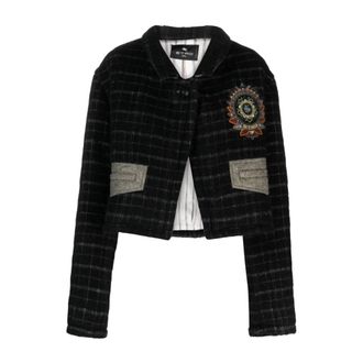 Etro Schwarz karierte Jacke mit floraler Stickerei - - Jackets - Damen - Schwarzk - XS
