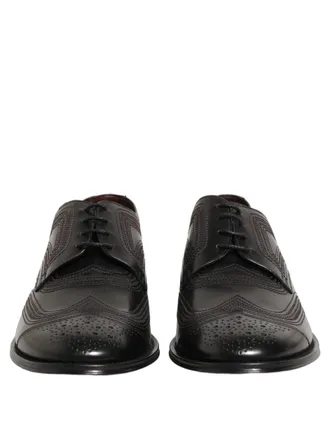 Dolce & Gabbana Mens Black Embroidered Leather Derby Dress Shoes Calf