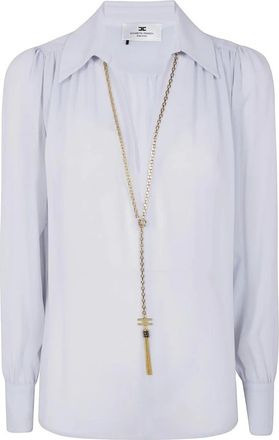 Elisabetta Franchi Femme, Blouses et Chemises, Bleu, Taille: 38 FR Blouse en georgette avec collier