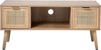 Calicosy TV-Möbel mit 2 Schubladen, 1 Nische - Geflecht - Holzdekor - MDF - Füße aus massivem Kiefernholz - mit Stauraum - Wohnzimmer oder Schlafzimmer - exoti