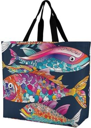 Generic Poissons Color&eacute;s Sac A Main Femme Imperm&eacute;able Tote Bag L&eacute;ger Sac Fourre Tout Pour Shopping Travail Universit&eacute;