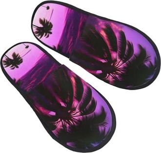 Generic Palmier Au Coucher De Soleil Violet Unisexe Slippers Doux Chaussons L&eacute;g&egrave;res Pantoufles Pour Int&eacute;rieur Hiver Maison L