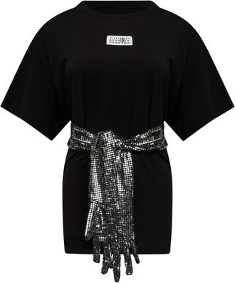 Maison Margiela pull ceinturé à sequins et col rond - Noir