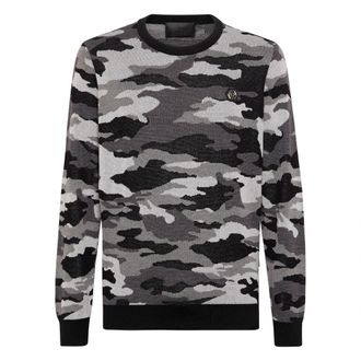 Philipp Plein Pullover Rundhals Camouflage - - Knitwear - Herren - Grau - L