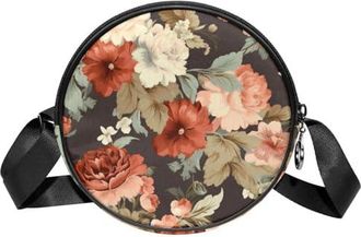 Generic Sac &agrave; bandouli&egrave;re rond pour femme, sac &agrave; bandouli&egrave;re classique vintage &agrave; motif floral avec fermeture &eacute;clair, bretelles r&eacute;glables, sac &agrave; main rond d&eacute;co