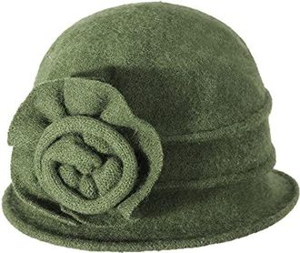 ZLYC 1920 Vintage Chapeau Cloche en Laine Fleur Chapeaux Melon pour Femme (Motif Floral Vert.)
