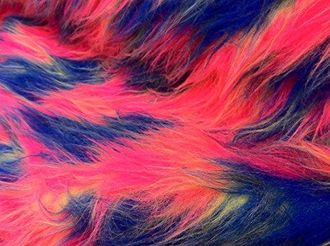 CRS Fur Fabrics Hochflor Fun KUNSTPELZ STOFF kirschrot/Königlich/gelb mix - kirschrot/Königlich/gelb, 1Mtr - 150cm x 100cm