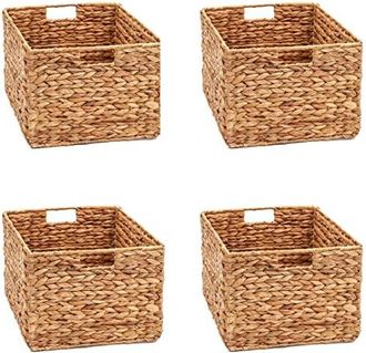 Trademark Innovations Large Foldable Rectangle Woven Wicker Basket Bins for Storage (Set of 4)