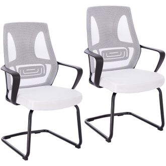 SVITA Svita - delta Lot de 2 chaises visiteurs Chaise de conf&eacute;rence &agrave; pi&eacute;tement luge Accoudoirs Blanc