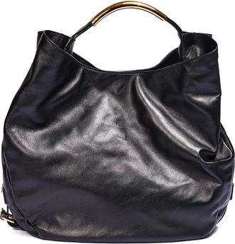 Moschino Femme, Sacs, Noir, Taille: ONE Size Sac Hobo en cuir noir avec poign&eacute;e en m&eacute;tal