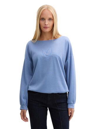 Tom Tailor Damen Loose Fit Sweatshirt mit Herz-Stickerei, 36521 - Colony Blue Melange, M