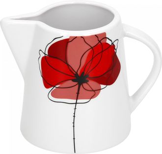 Van Well Milchk&auml;nnchen Monika | 200-220 ml | &Oslash; 75 mm | Milch- Gie&szlig;er | Milk Pitcher | K&auml;nnchen | Mohn-Blume rot| edles Porzellan-Geschirr | Gastro