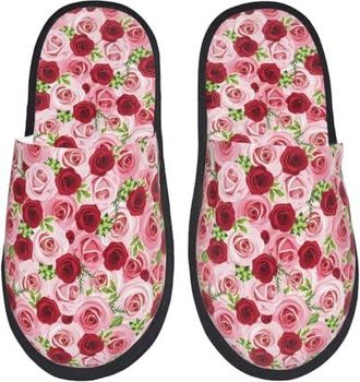 Generic Pantoufles en Feutre Imprim&eacute; de fleurs roses L&eacute;g&egrave;re Chaussons Homme &eacute;l&eacute;gant Chaud Chausson Maison Adulte Femme L