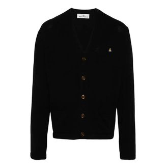 Vivienne Westwood Homme, Pulls, Noir, Taille: XL Cardigan noir en coton biologique avec logo Orb