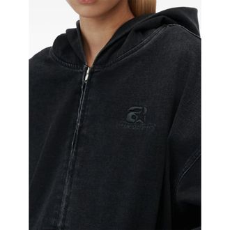 Alexander Wang Brushed Denim Washed Black Hooded Jacket - Black