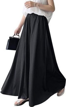 Lazutom Pantalon palazzo en satin &agrave; jambes larges pour femme, jupe-culotte taille haute pour f&ecirc;te, mariage, vacances, salon, tenue habill&eacute;e d&eacute;contract&eacute;e, Noir