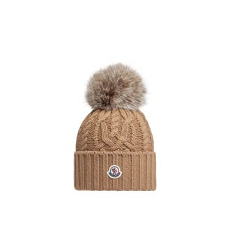 Moncler Moncler Wool & Cashmere Blend Beanie With Pom Pom, Women, Beige, Size: One Size