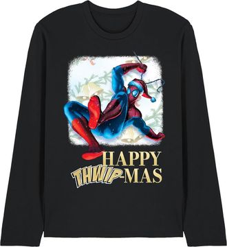 MARVEL Unisex Spiderman Happy Thwipmas Christmas Window Long Sleeve, Black T-Shirt, Schwarz, XXL