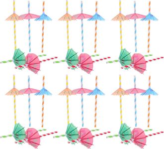 Aboofan 50 Stück Hawaiianische Luau Cocktail Papierstrohhalme mit Regenbogenschirm Bunte Hitzebeständige Trinkhalme für Sommerparty Tropische Strand und Cockt