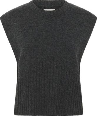 Karen by Simonsen Femme, Pulls, Gris, Taille: 46 FR Gilet Tricot Melange Gris Fonc&eacute;