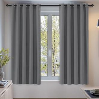 Deconovo Lot de 2 Rideaux Occultants 138cm x 168cm, Lourdes Solides de Fen&ecirc;tre &agrave; Oeillets Isolant Thermique Anti Froid, Gris Clair