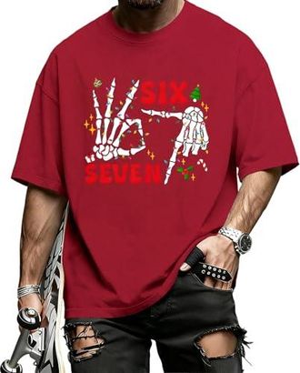 Generic Funny Six Seven 67 Meme Shirt Squelette Main de No&euml;l Six Seven T-shirt graphique &agrave; manches courtes Streetwear Daily, rouge vin, XXL