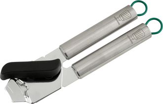 Fackelmann Chefkoch trifft Fackelmann - Premium Dosenöffner aus Edelstahl, Verchromtes Funktionsteil, Ergonomischer Griff, Reinigung per Hand, inkl. Haken zum au