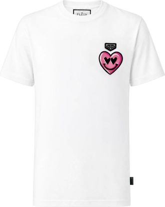 Philipp Plein Homme, Tops, Blanc, Taille: L T-Shirt Col Rond Ss Heart